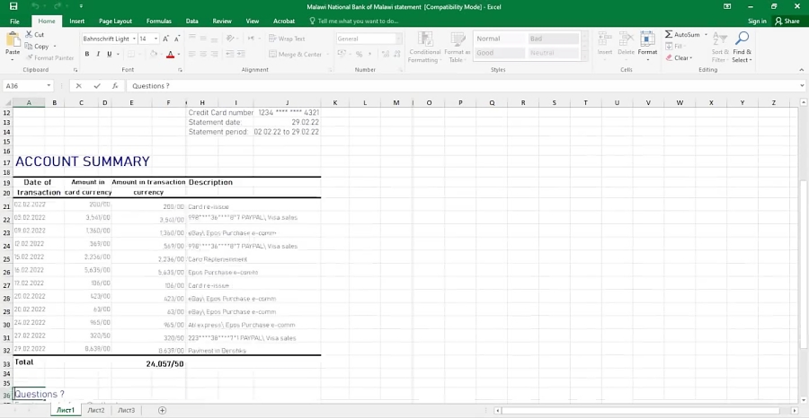 MALAWI NATIONAL BANK OF MALAWI BANK STATEMENT EXCEL AND PDF TEMPLATE