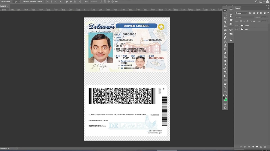 USA Delaware driver license template in PSD format