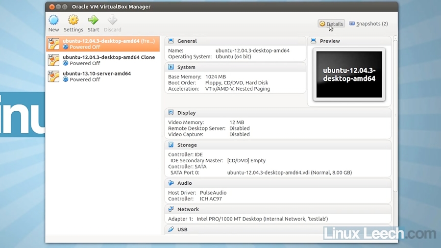 virtualbox vm save and restore snapshots