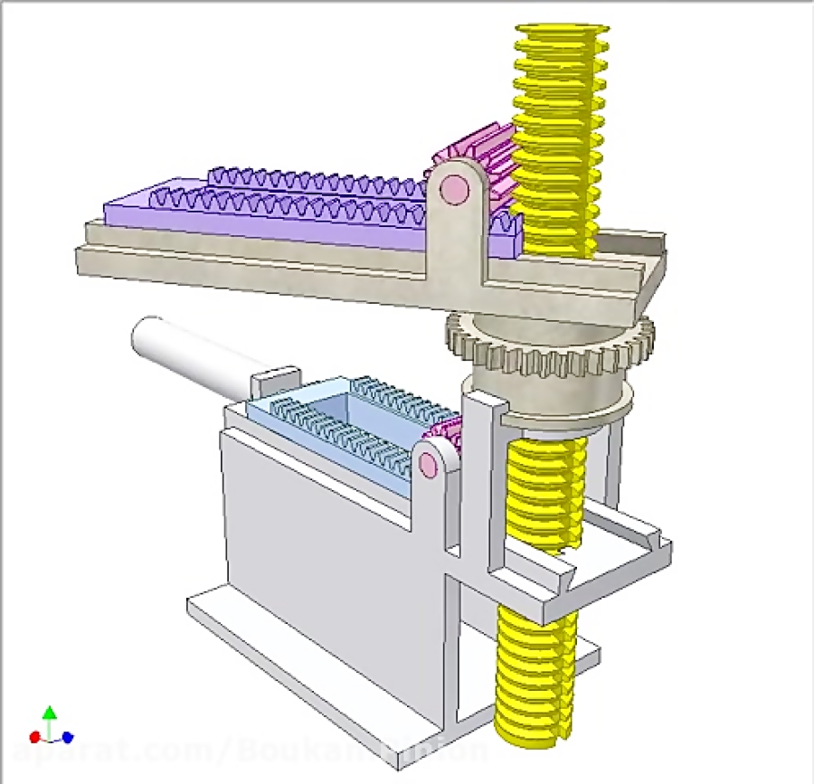 Gear - rack drive for changing direction of linear motion