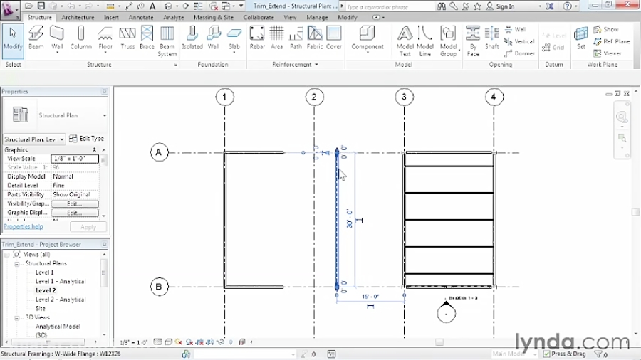 Revit Structure 2013 Essential Training 02 10 SC01 trimextend