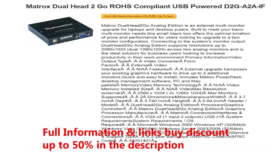 Matrox Dual Head 2 Go ROHS Compliant USB Powered D2G-A2A-IF