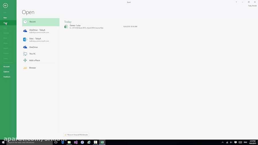 Excel 2016 For Beginners Part 2 How To Open A Workbook Using Excel 2016