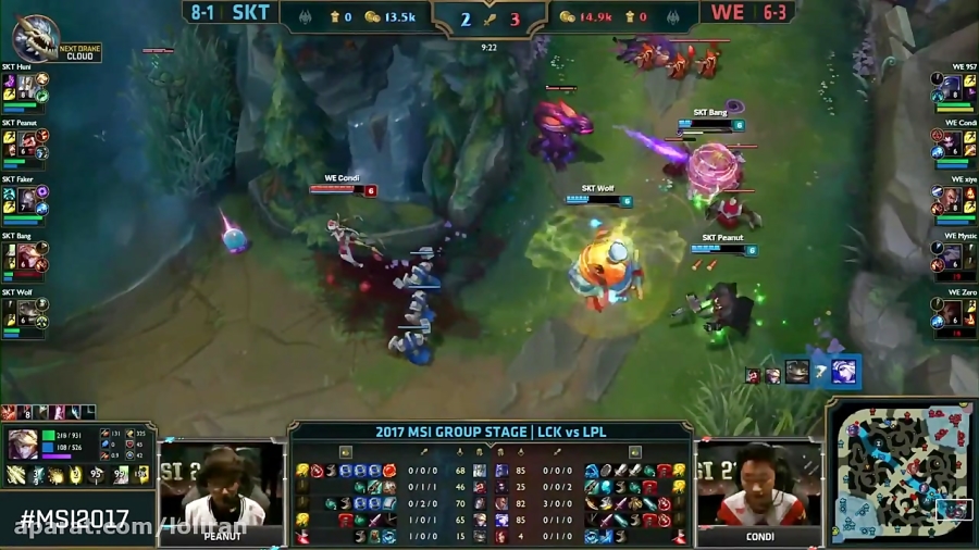 SKT (Faker Orianna) VS WE (Xiye Lucian MID) Highlights - 2017 MSI Group Stage D5