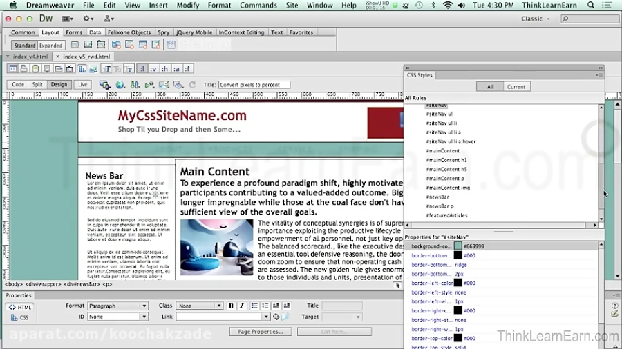 Dreamweaver master techniques: How to convert pixel div tags to % percentage for responsive design