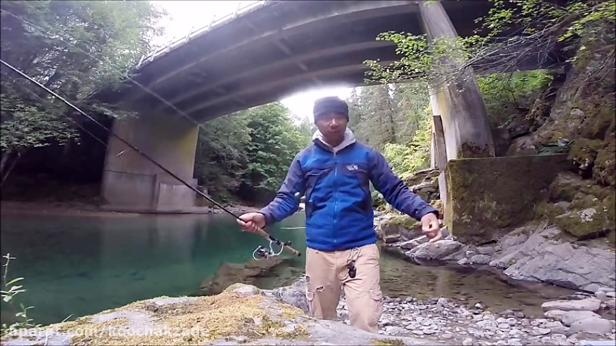 trout fishing with powerbait on a river bank