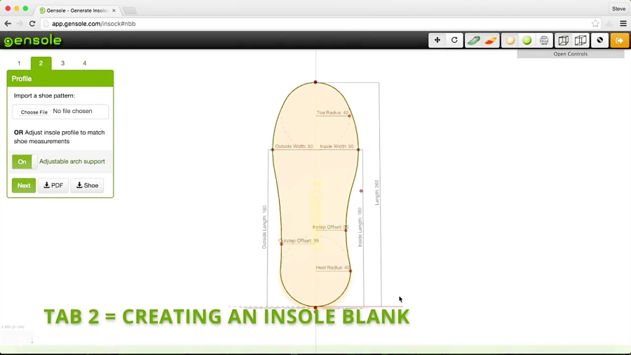 Gensole - Generate Insoles for 3D Printing from Gyrobot