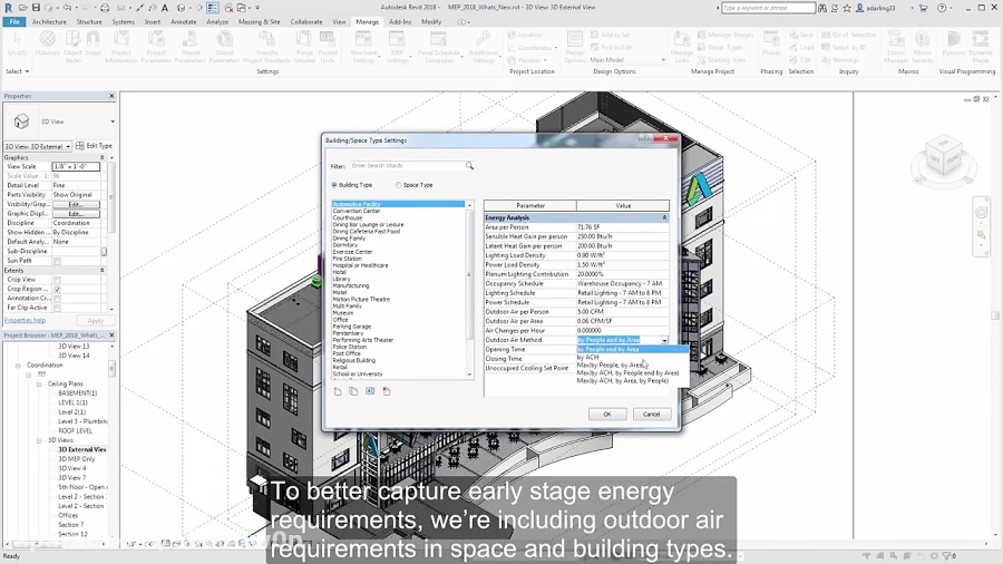 Revit 2018 New Feature - Energy Analytical Model – Outside Air enhancements
