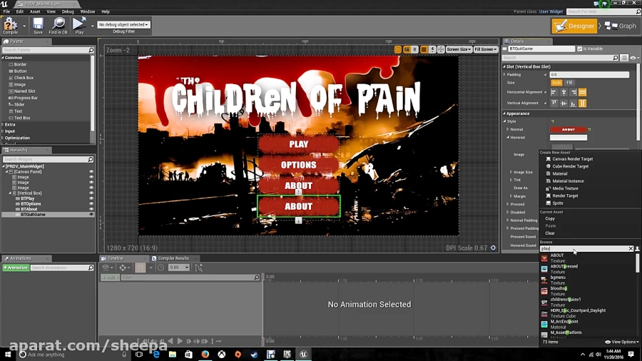 Create a menu in Unreal Engine UE4 - buttons, loading level and game quit.