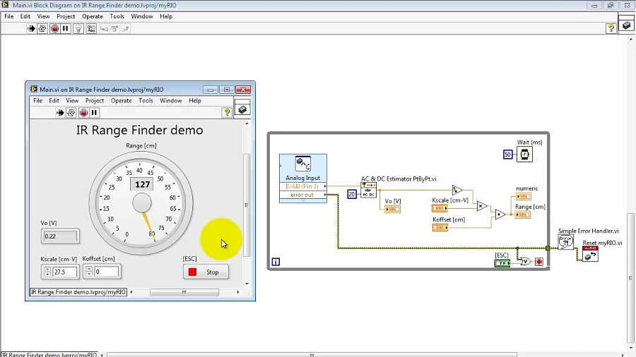 NI myRIO: "IR Range Finder demo" LabVIEW project
